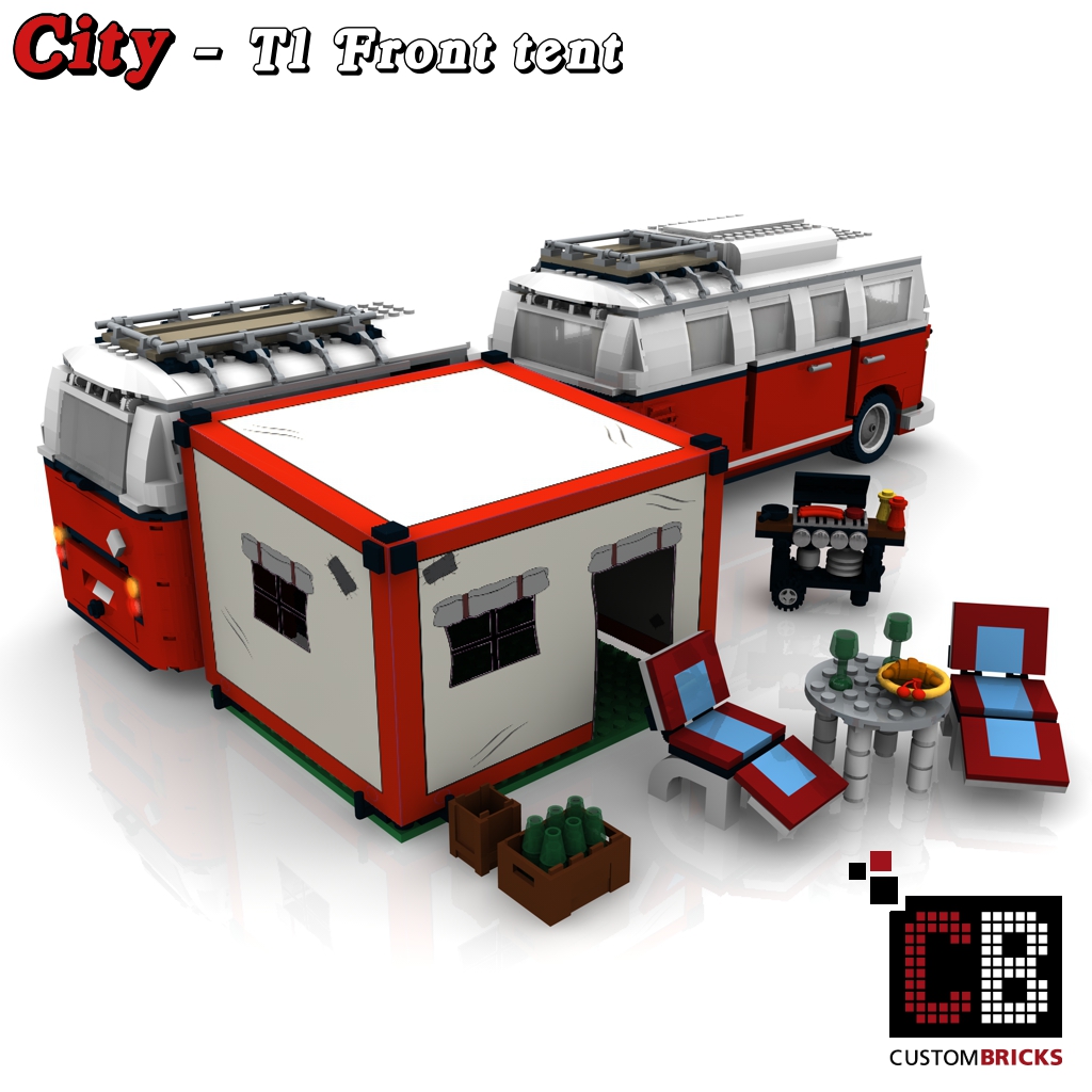 CUSTOMBRICKS.de - LEGO Custom MOC City Vorzelt front tent VW T1 Bus 10220