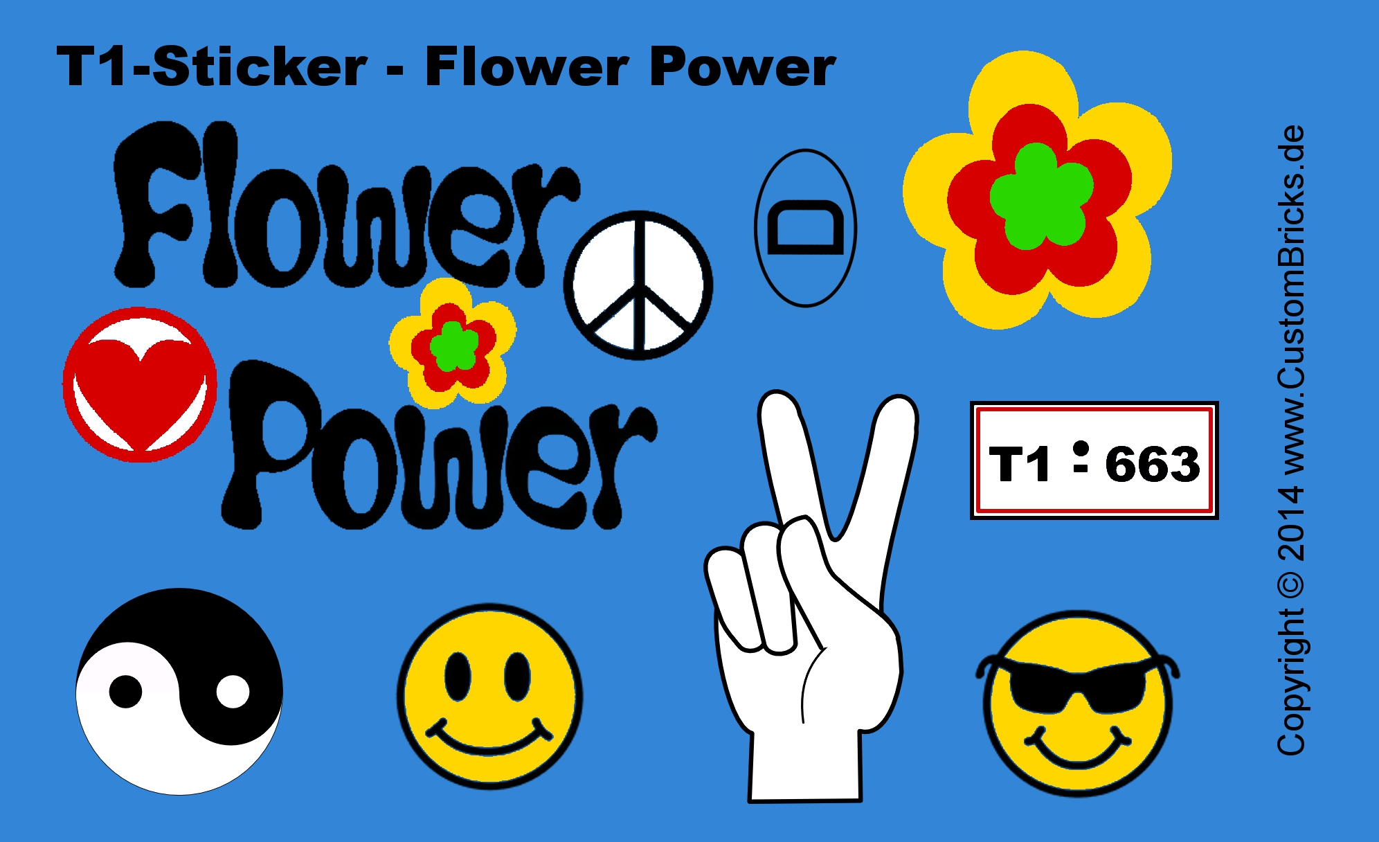 CUSTOMBRICKS.de - Custom Sticker Decals Flower Power Lego T1 Bus ...