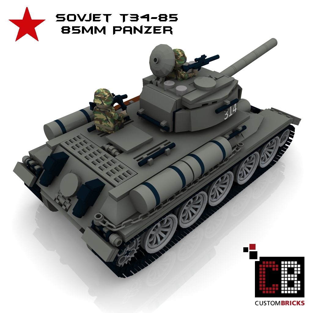 CUSTOMBRICKS.de - Custom WW2 WWII Sowjet T34-85 85mm Panzer