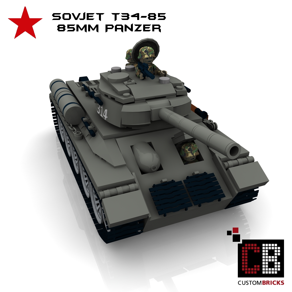 CUSTOMBRICKS.de - Custom WW2 WWII Sowjet T34-85 85mm Panzer